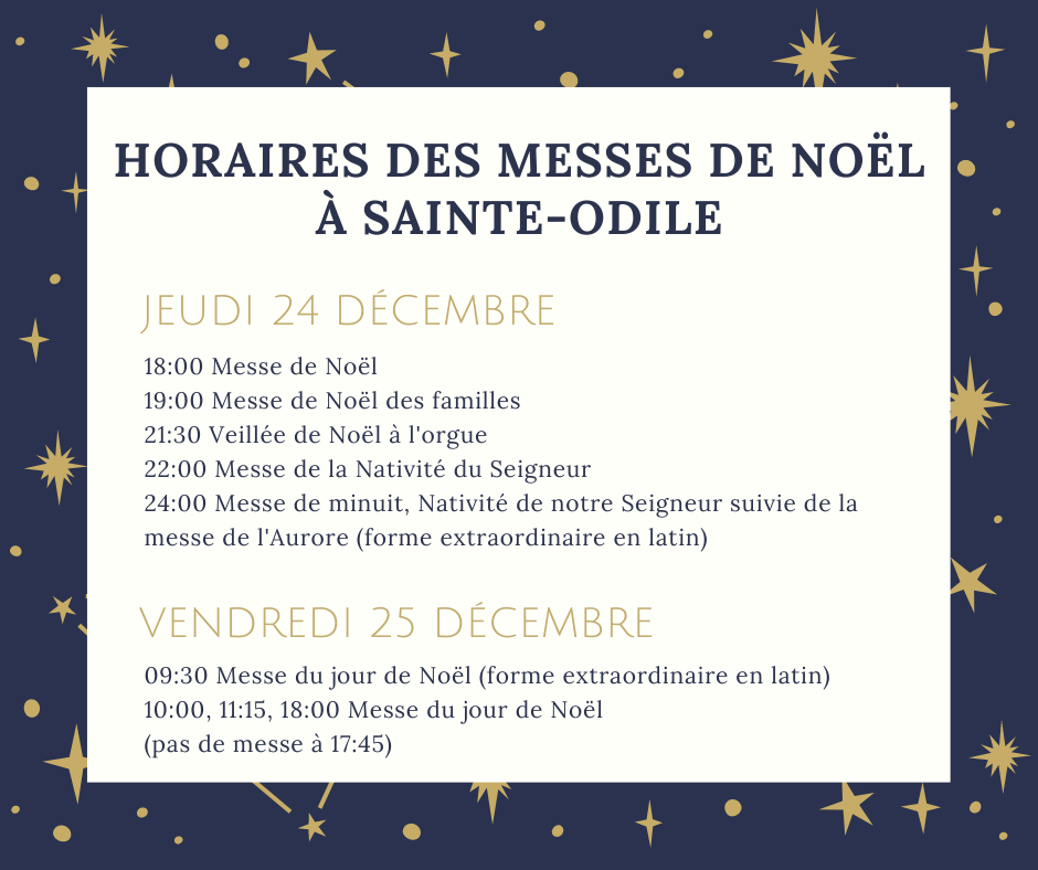 Horaires des messes de Noël – Sainte-Odile à Paris